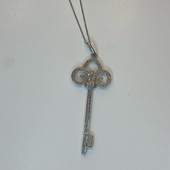 Jewelry | Diamond Encrusted Sterling Silver Key Pendant 18 Chain | Poshmark